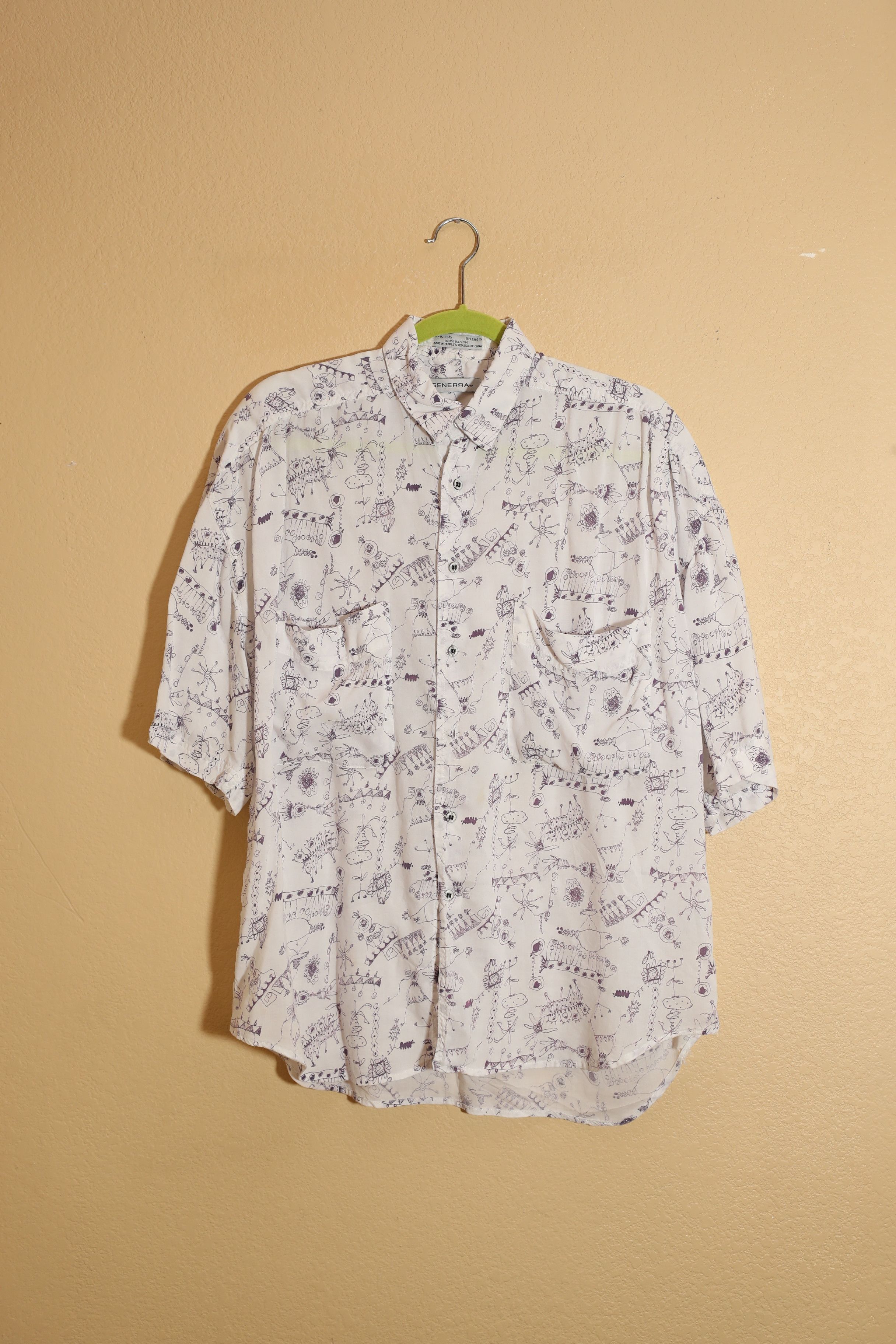 Generra Generra Scribbles White Rayon Button Up (M) | Grailed