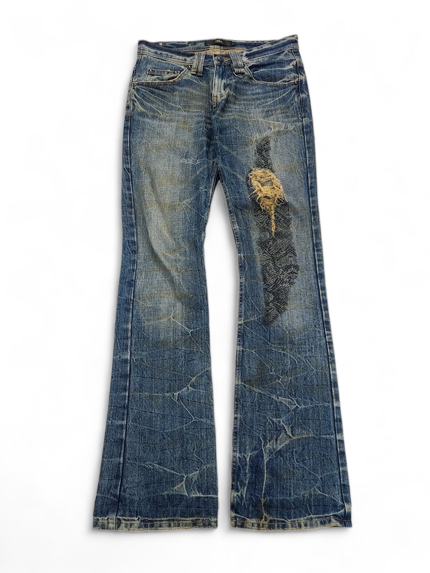 Japanese Brand Midas Crack Washed Python Flared Denim Pants | Grailed