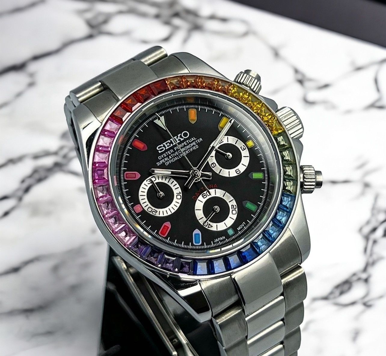 Seiko Seiko Daytona Chronograph Black Rainbow Diamonds Steel Watch ...