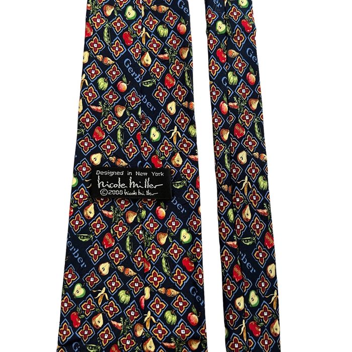 Nicole Miller Nicole Miller Vintage Gerber Fruits Vegetables Navy Silk ...
