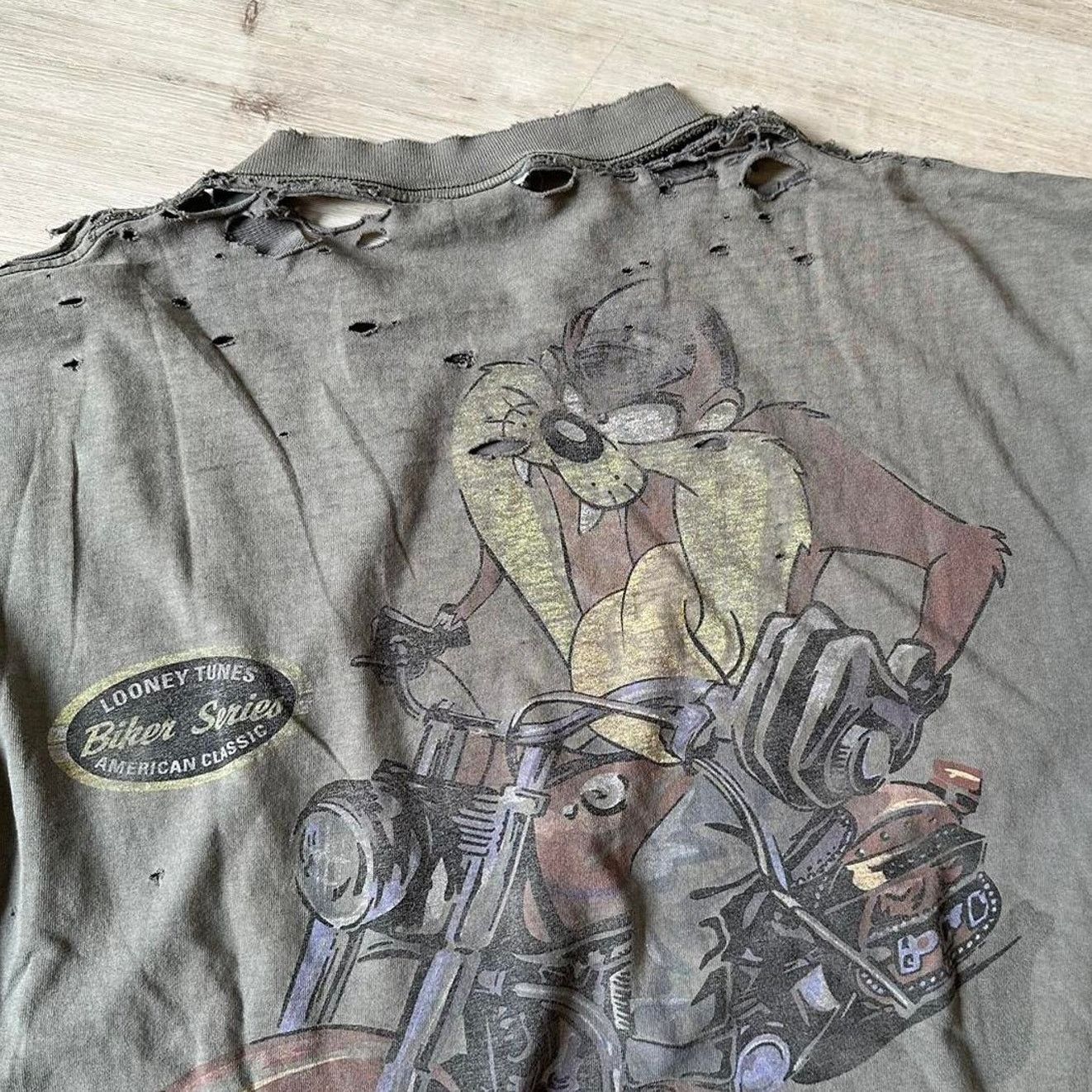 Vintage Rare Vintage 90s Thrashed Looney Tunes Biker Taz Tee | Grailed