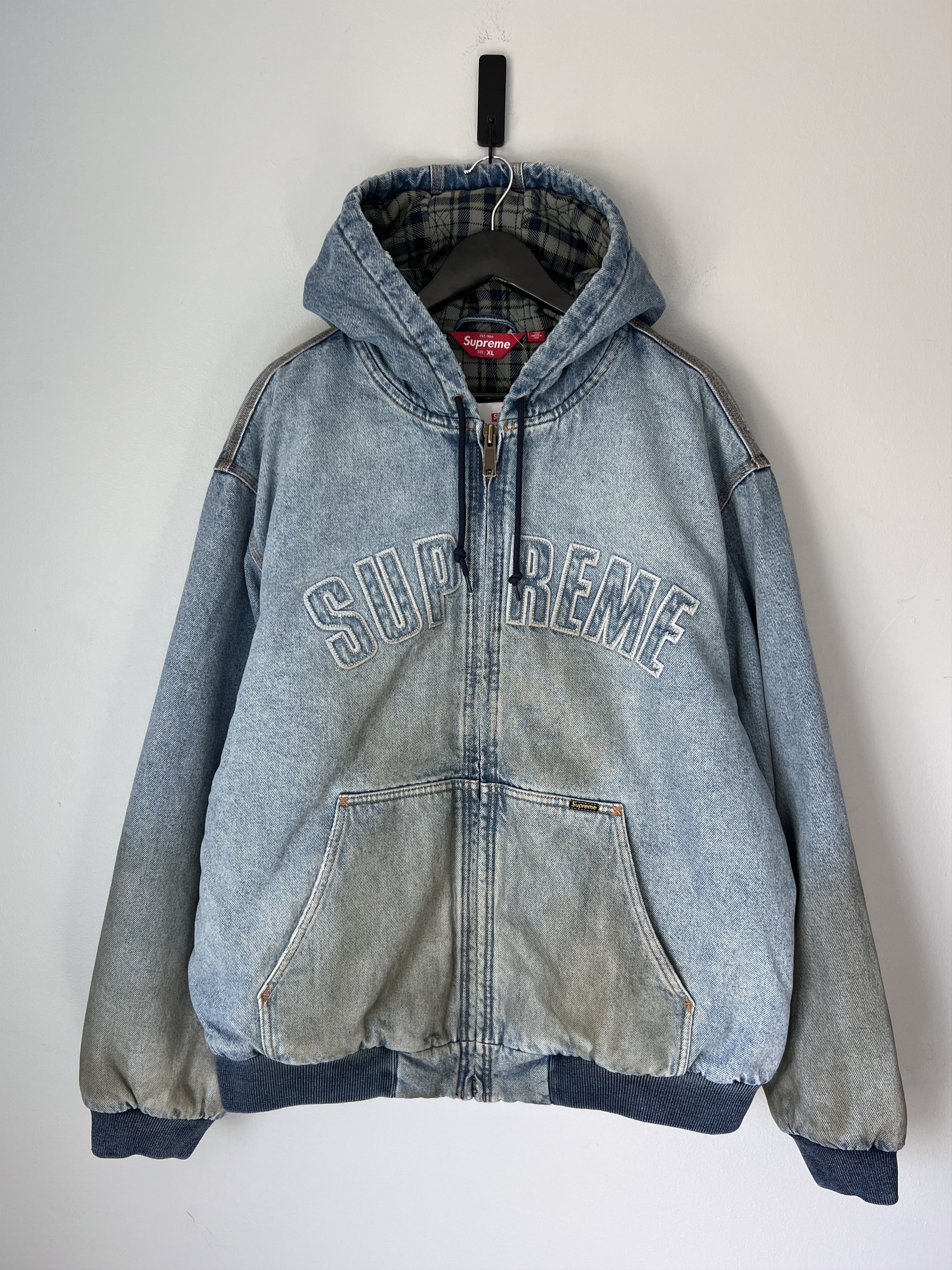 Supreme Supreme Reflective Arc Hooded Work Jacket in Denim Blue | Grailed