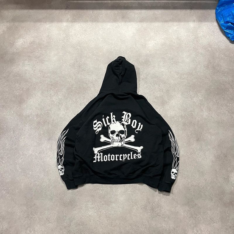 Affliction Vintage Sick Boy Motorcycles Big Logo Skull Hoodie Drip Y2K ...