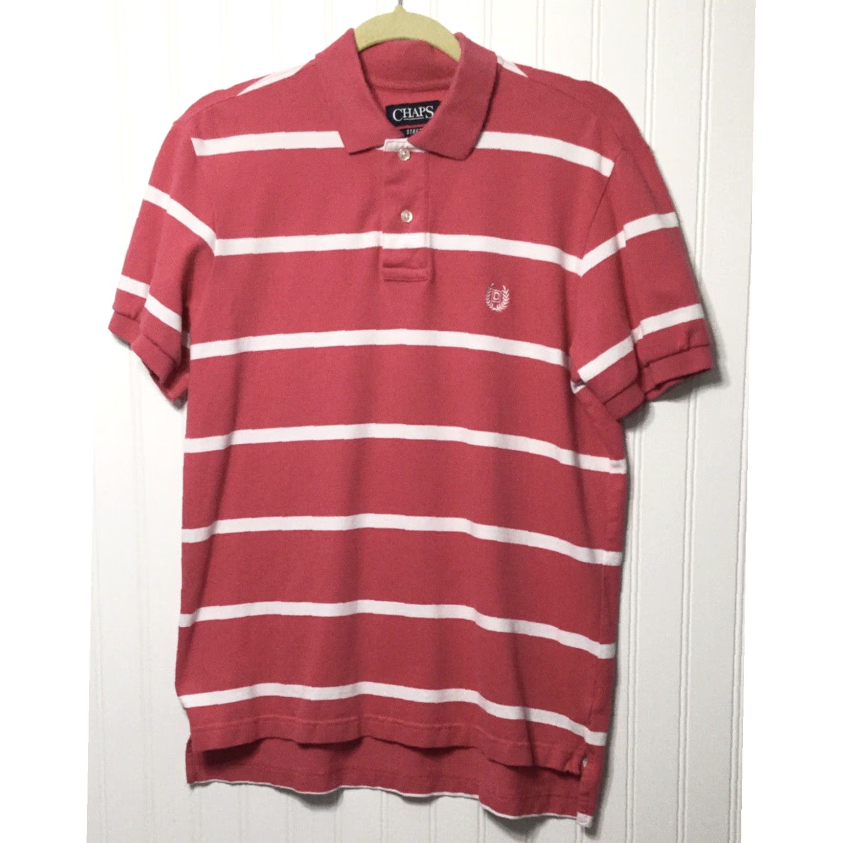 Chaps CHAPS Mens Small Striped Polo Shirt Short Sleeve Raspberry White ...
