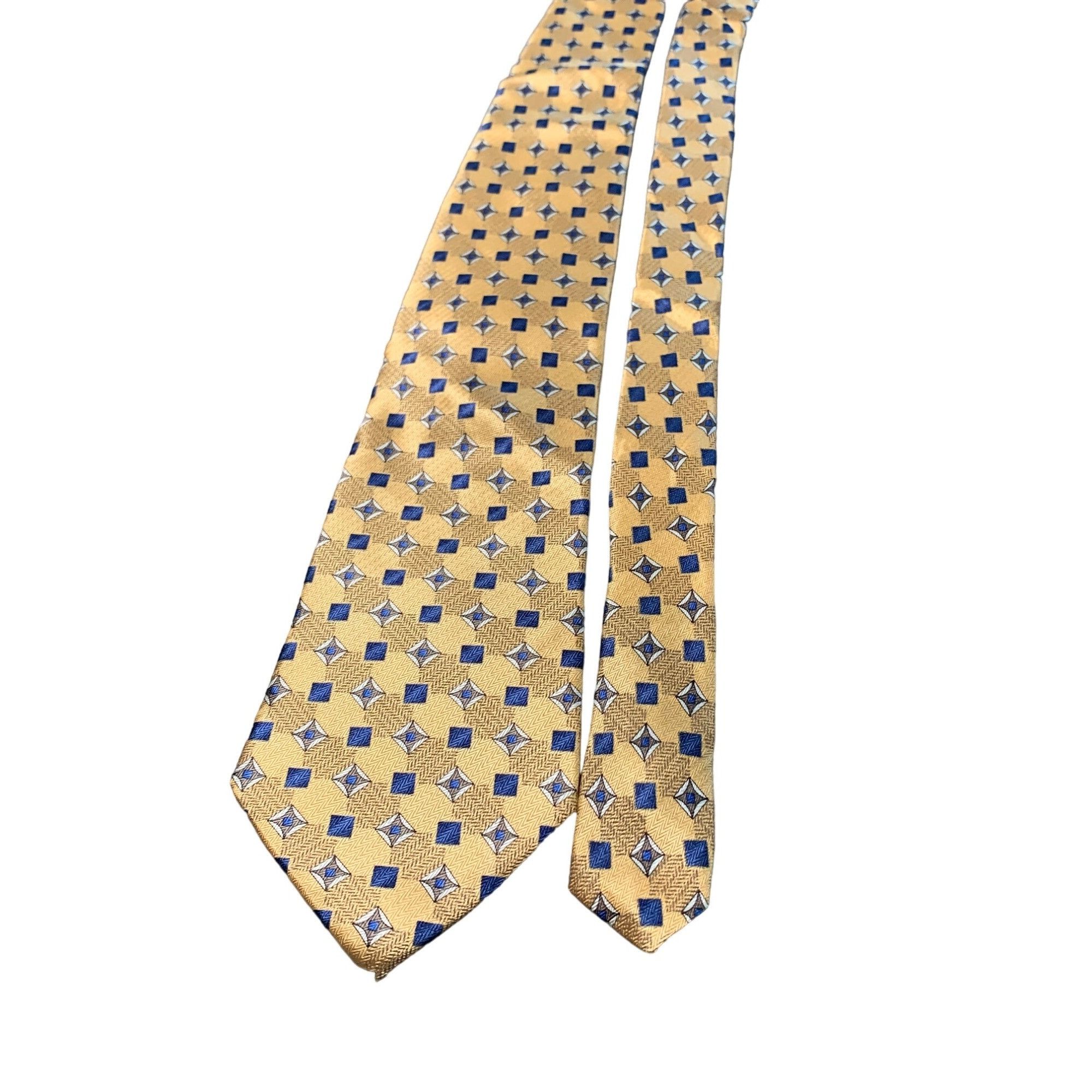 Stafford Stafford Mens Silk Necktie Gold Blue Diamond Pattern Classic ...