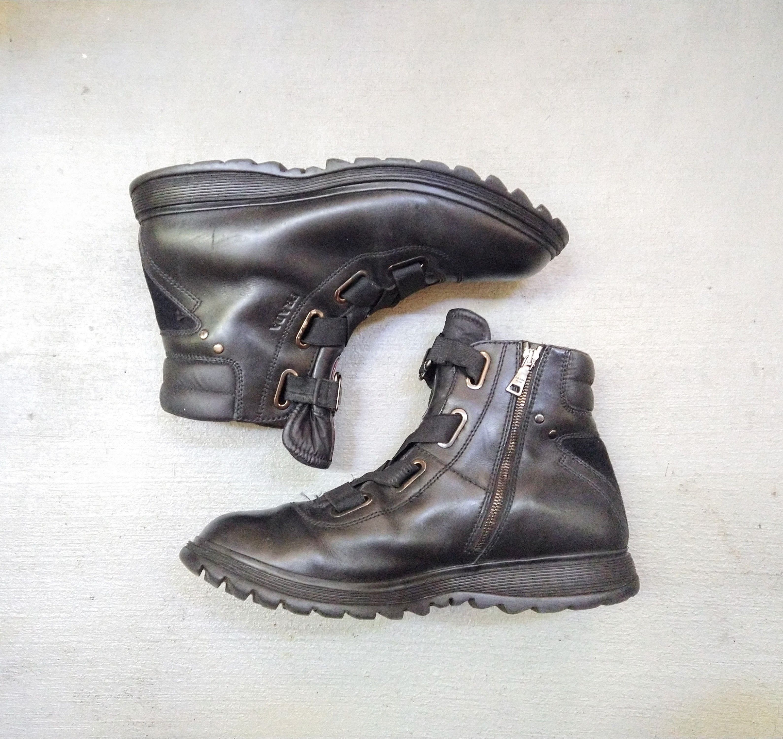 Prada Prada Boots Size 11 Black Leather Combat Techwear Y2K FLAW | Grailed