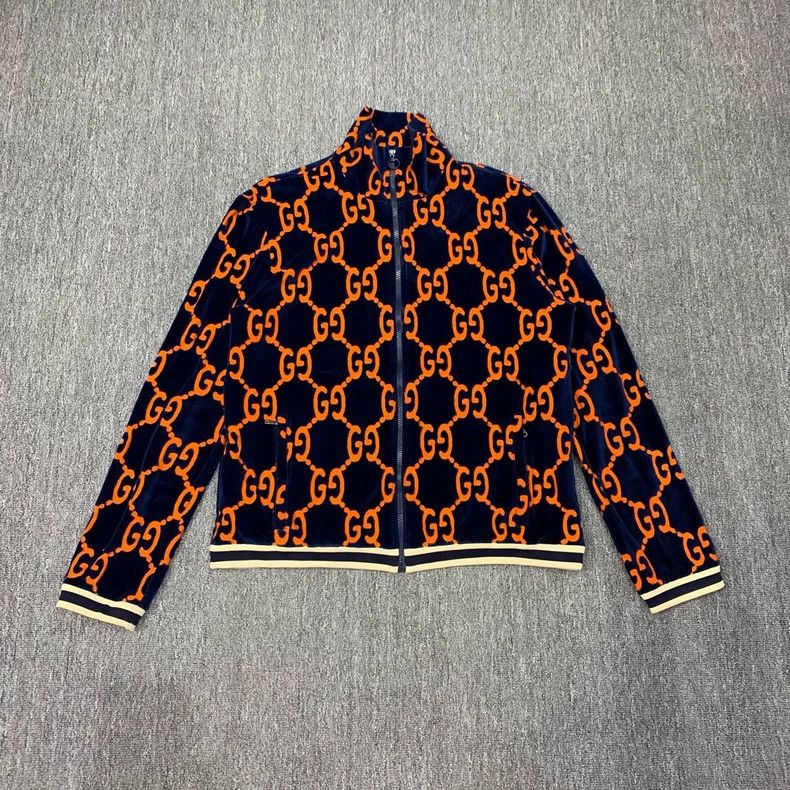 Gucci GucciBlue and orange double G velvet school uniform jacket | Grailed