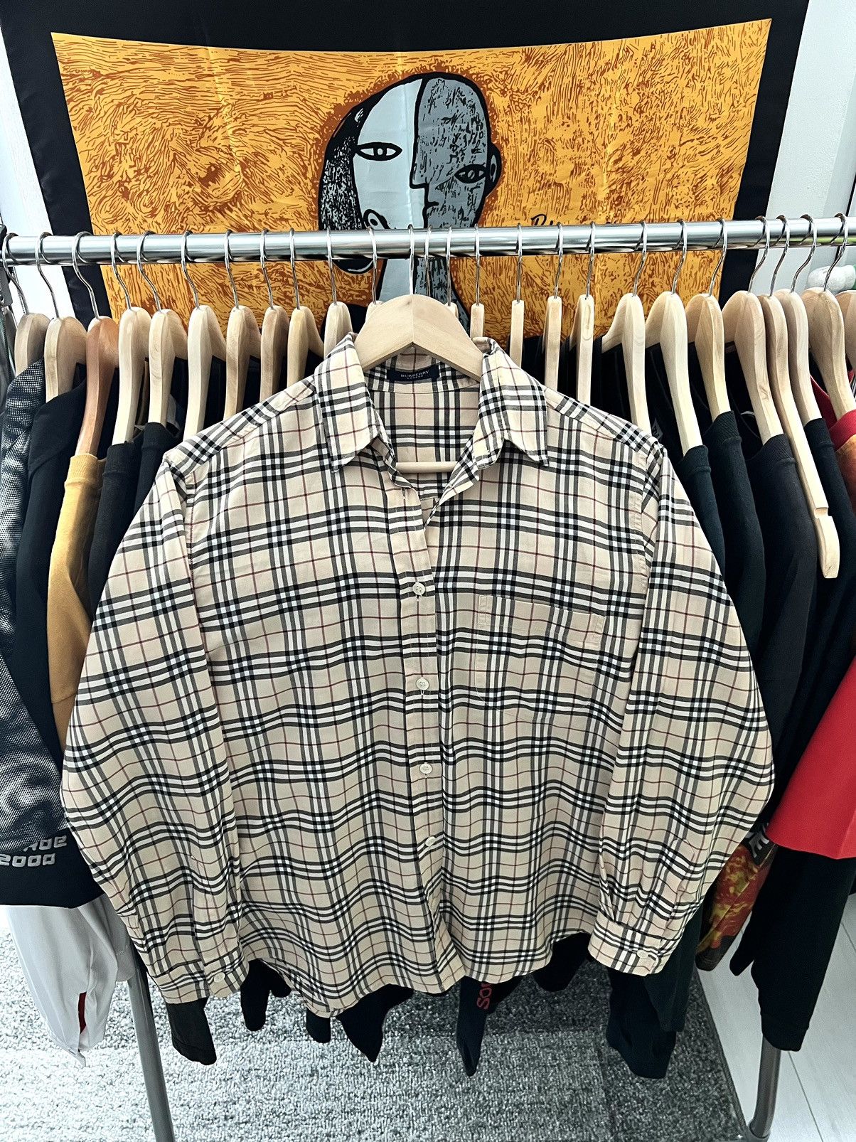 Vintage Burberry Vintage Beige Nova Check Monogram Button Up Shirt M ...