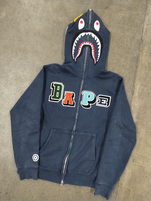 Bape Bape Full Zip Shark Hoodie with Chest Patch | Grailed