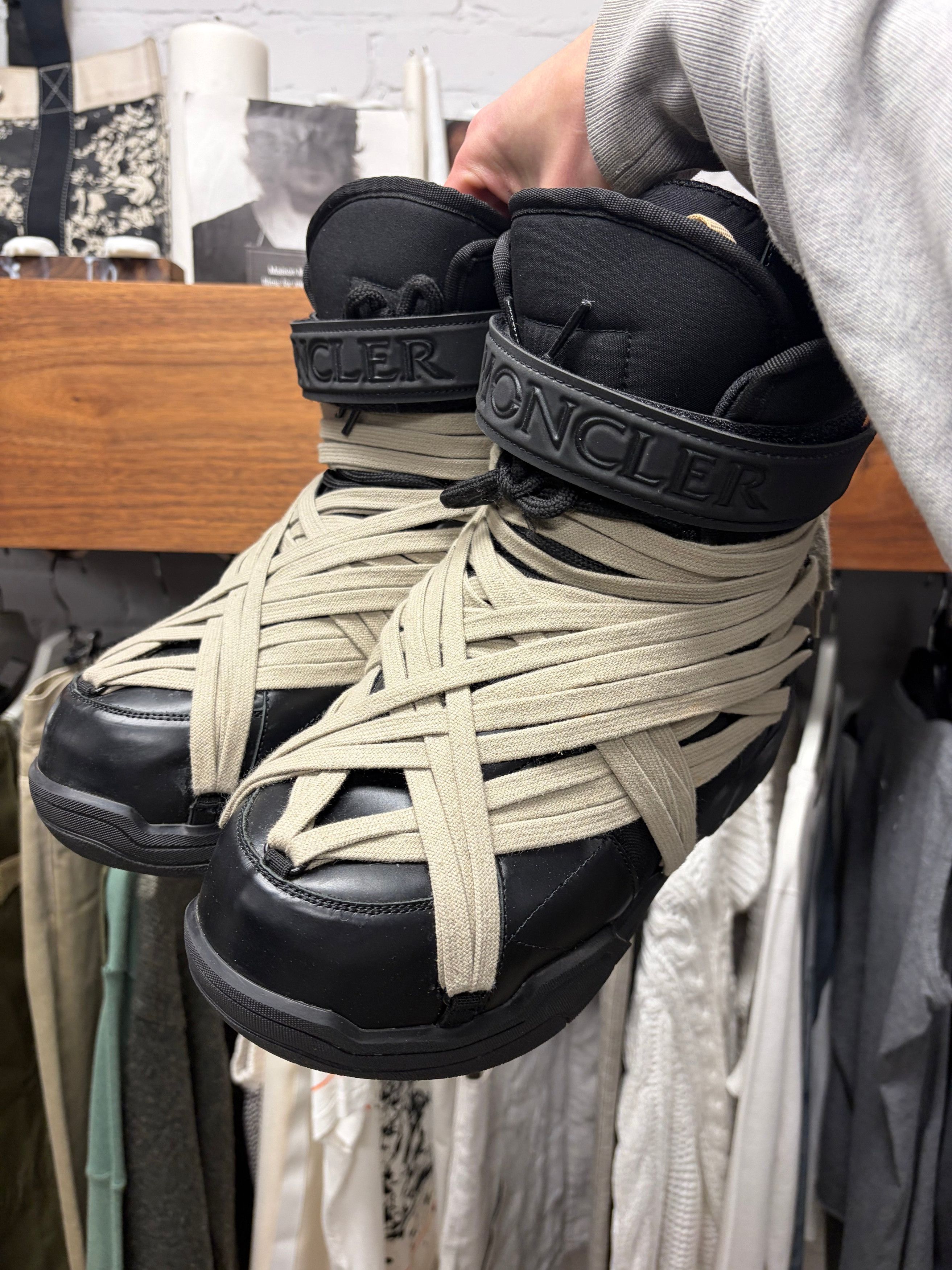 Rick Owens Rick Owens X Moncler ‘amber Black Leather Multi Lace Snow
