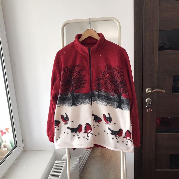 Vintage Vintage Fleece Jacket All Over Print bird Sherpa Animal 90s ...