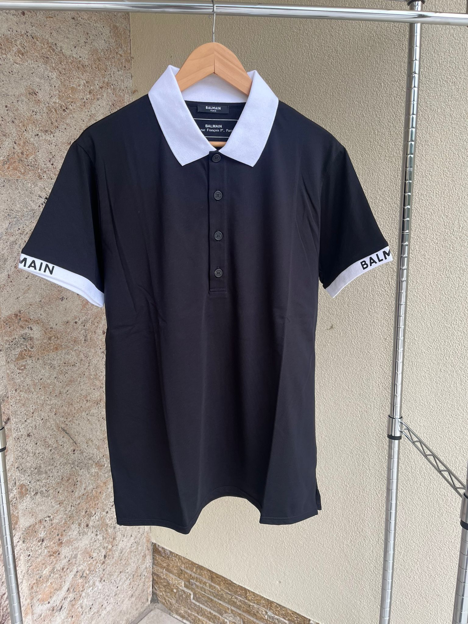 Balmain Logo On Sleeve Polo in Black | Grailed