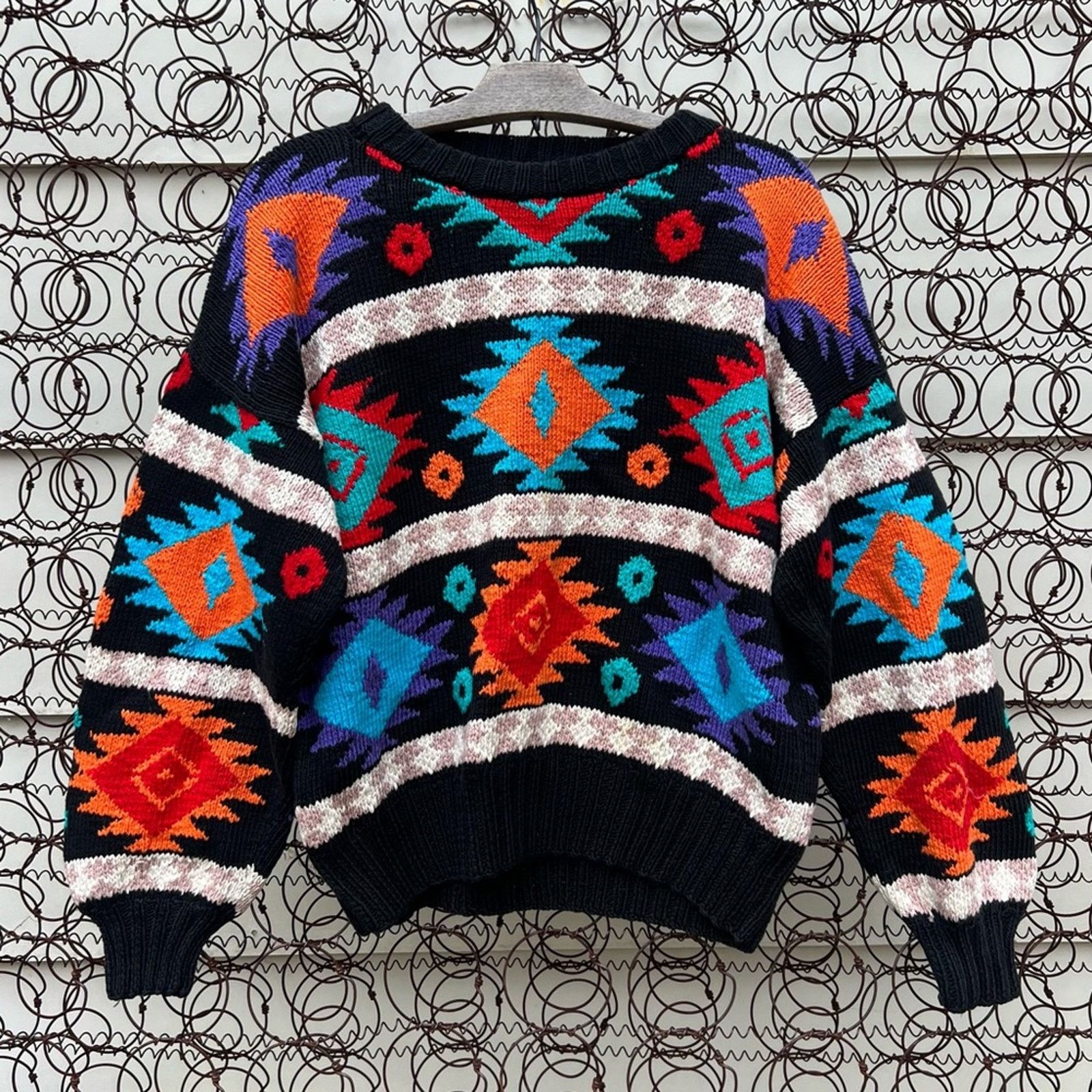 Vintage 90s Borado Bold Southwestern Aztec Stripe Hand Knit Sweater ...