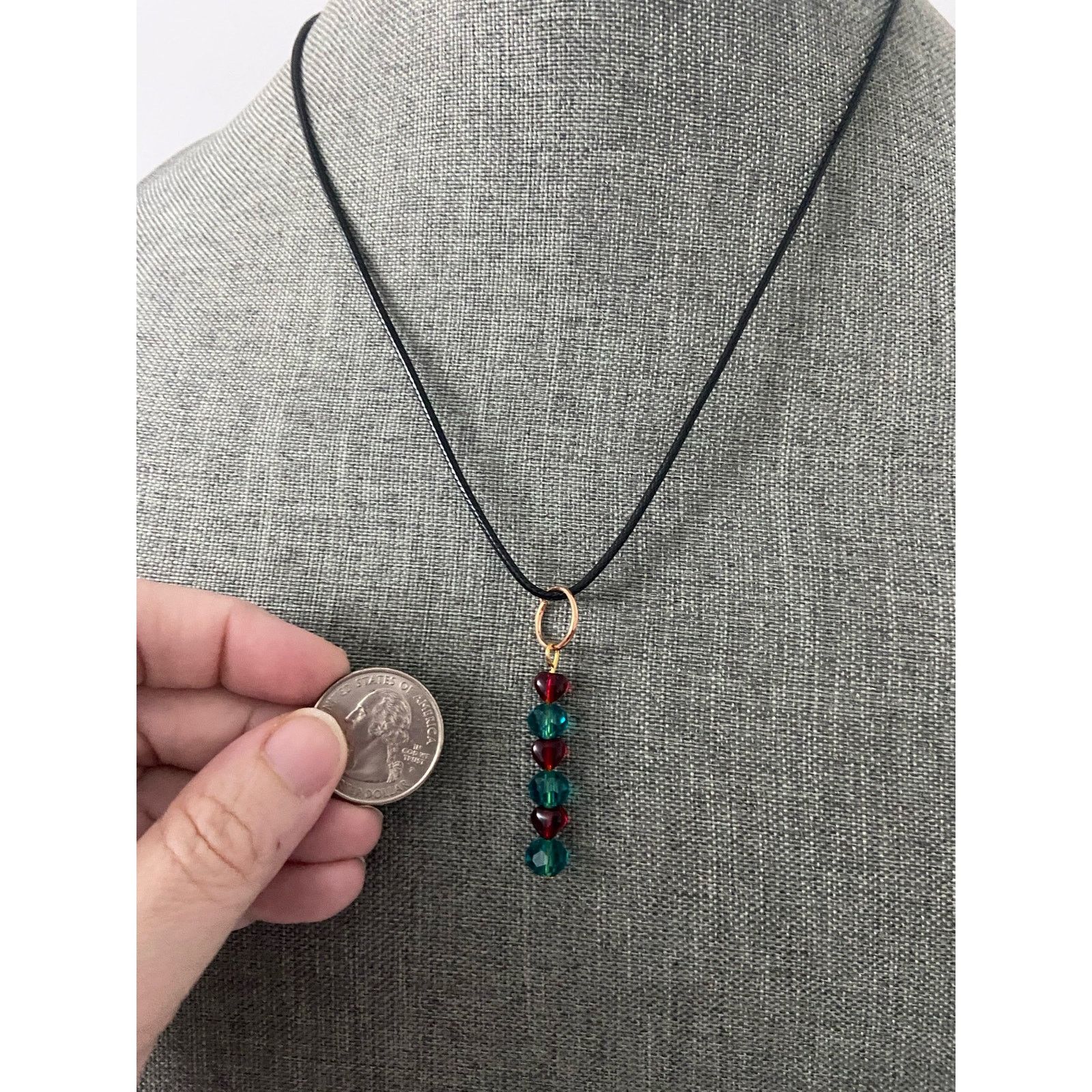 Handmade red heart and green bead pendant necklace | Grailed