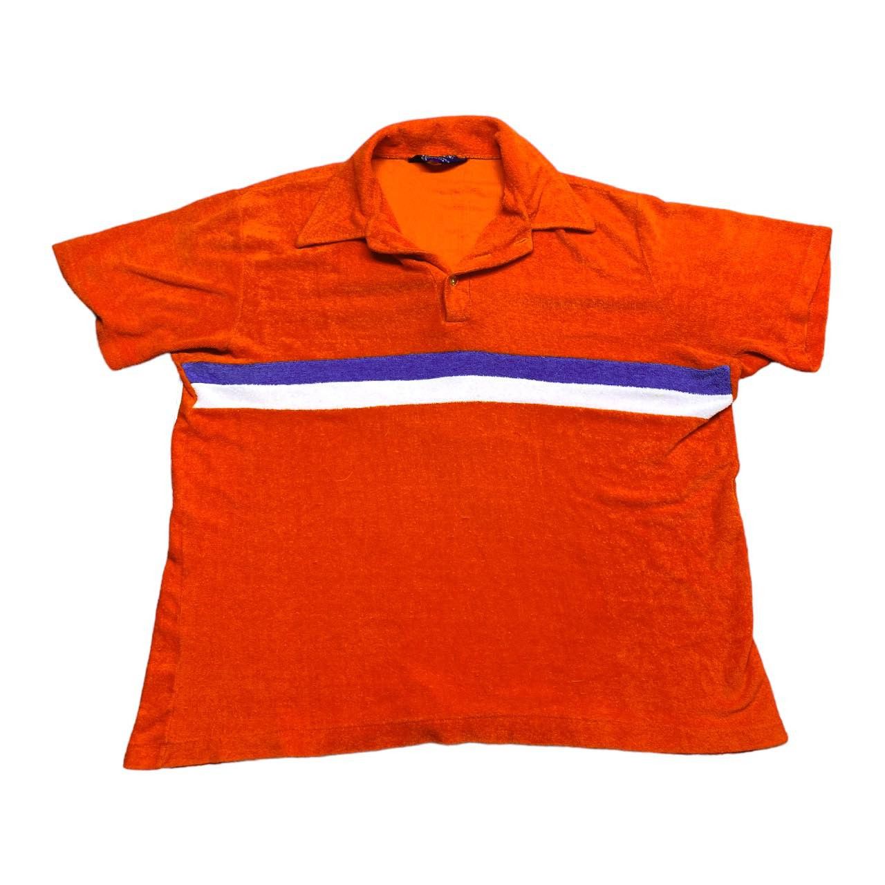 Vintage 70s Vintage Orange Terry Cloth Fuzzy Striped Polo Shirt | Grailed