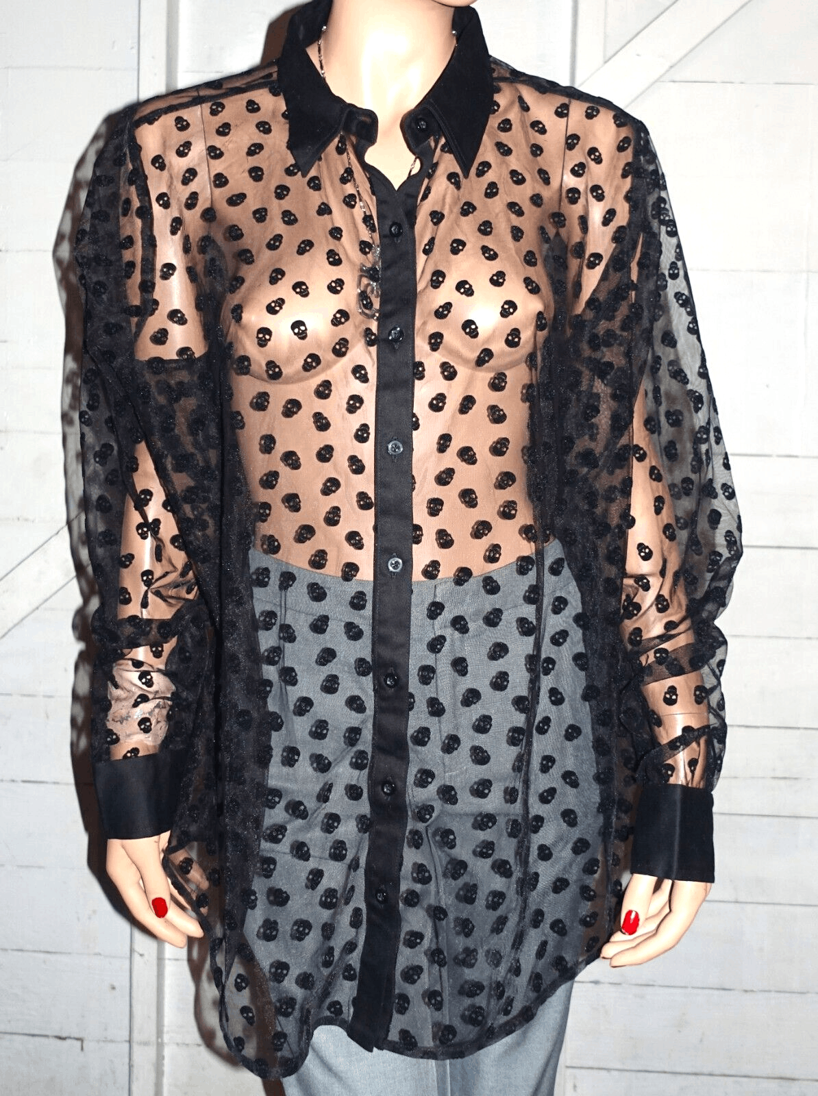 Hot Topic Hot Topic Black Sheer Skeleton Blouse XL | Grailed