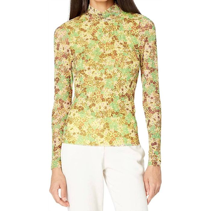 Ted Baker Lennix Mesh Floral Mock Neck Long Sleeve Top In Yellow | Grailed