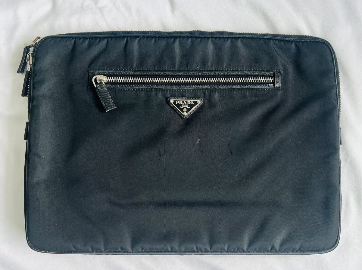 Prada PRADA Saffiano leather and Nylon laptop notebook pouch case | Grailed
