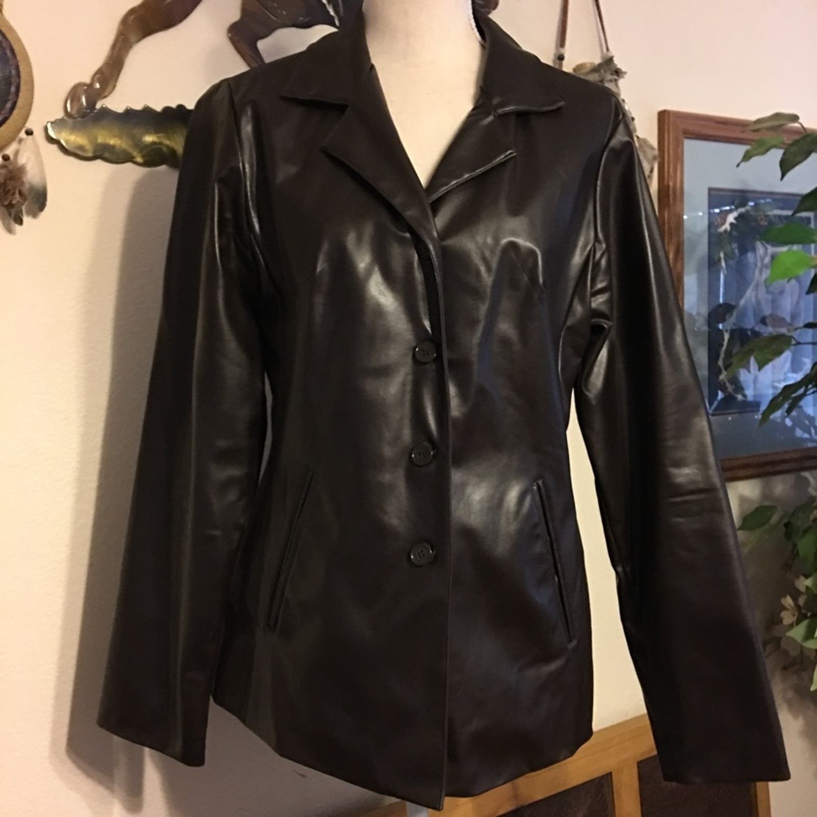 George George chocolate brown faux leather jacket | Grailed