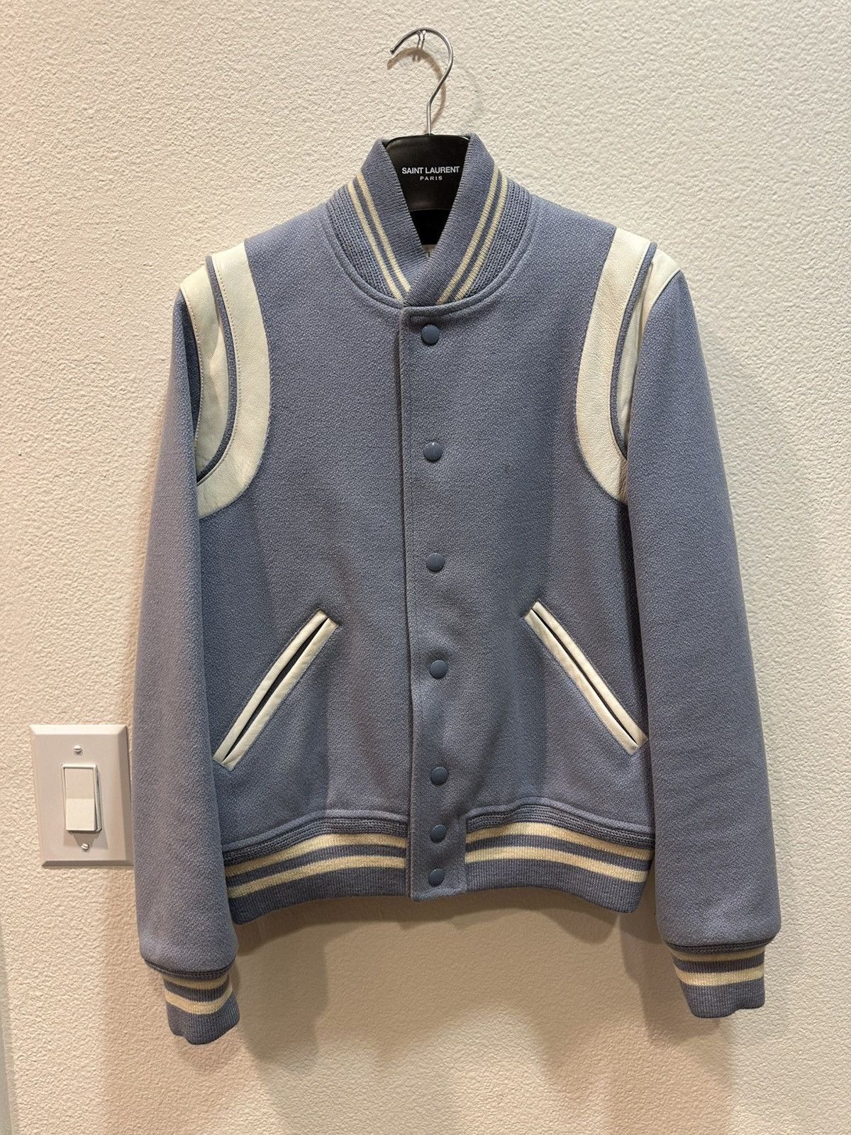 Hedi Slimane × Saint Laurent Paris 2016 Baby Blue Teddy Bomber Jacket ...