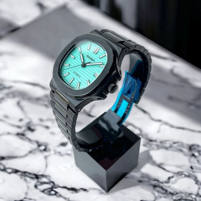 Seiko Seiko Mod NH35 Nautilus Turquoise Dial Black Steel Watch | Grailed