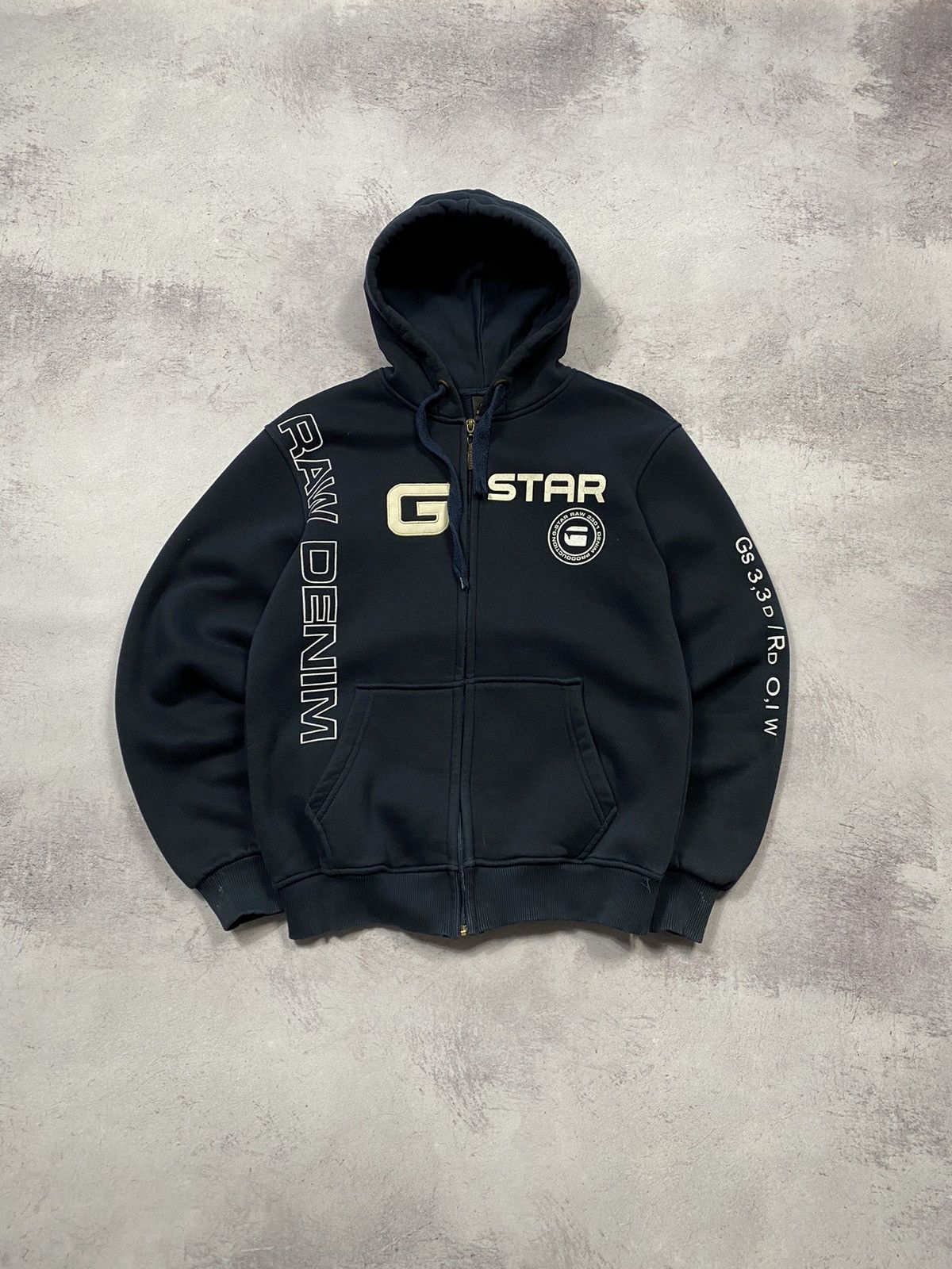 Vintage Vintage G Star Raw Zip Hoodie Big Embroidered Logo | Grailed