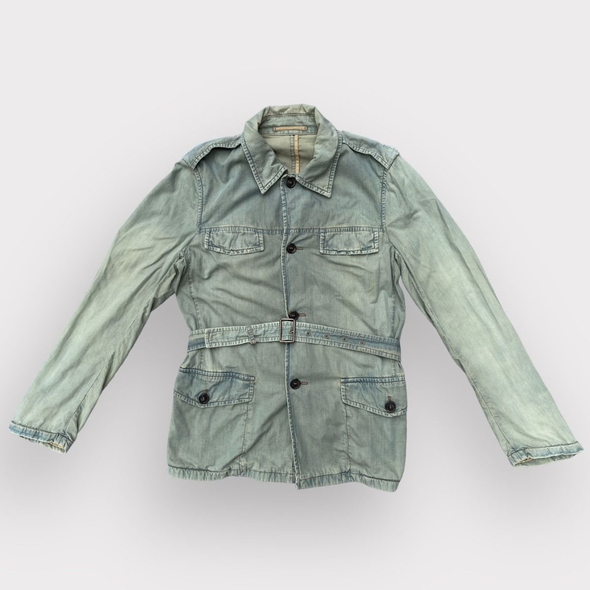 Prada SS05 Runway Worn Denim Military Belted Back Jacket | Grailed