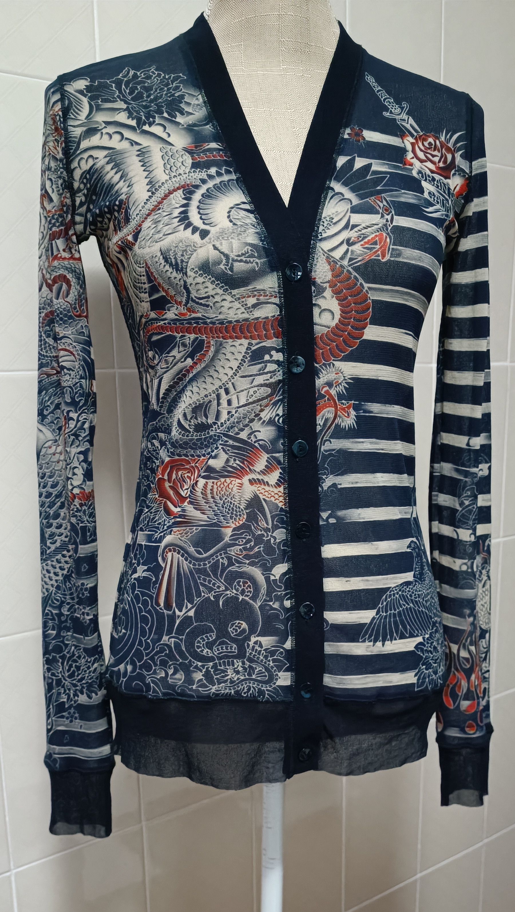 Archival Clothing Soleil 2000s -Mesh jacket - Sailor stripes dragon ...