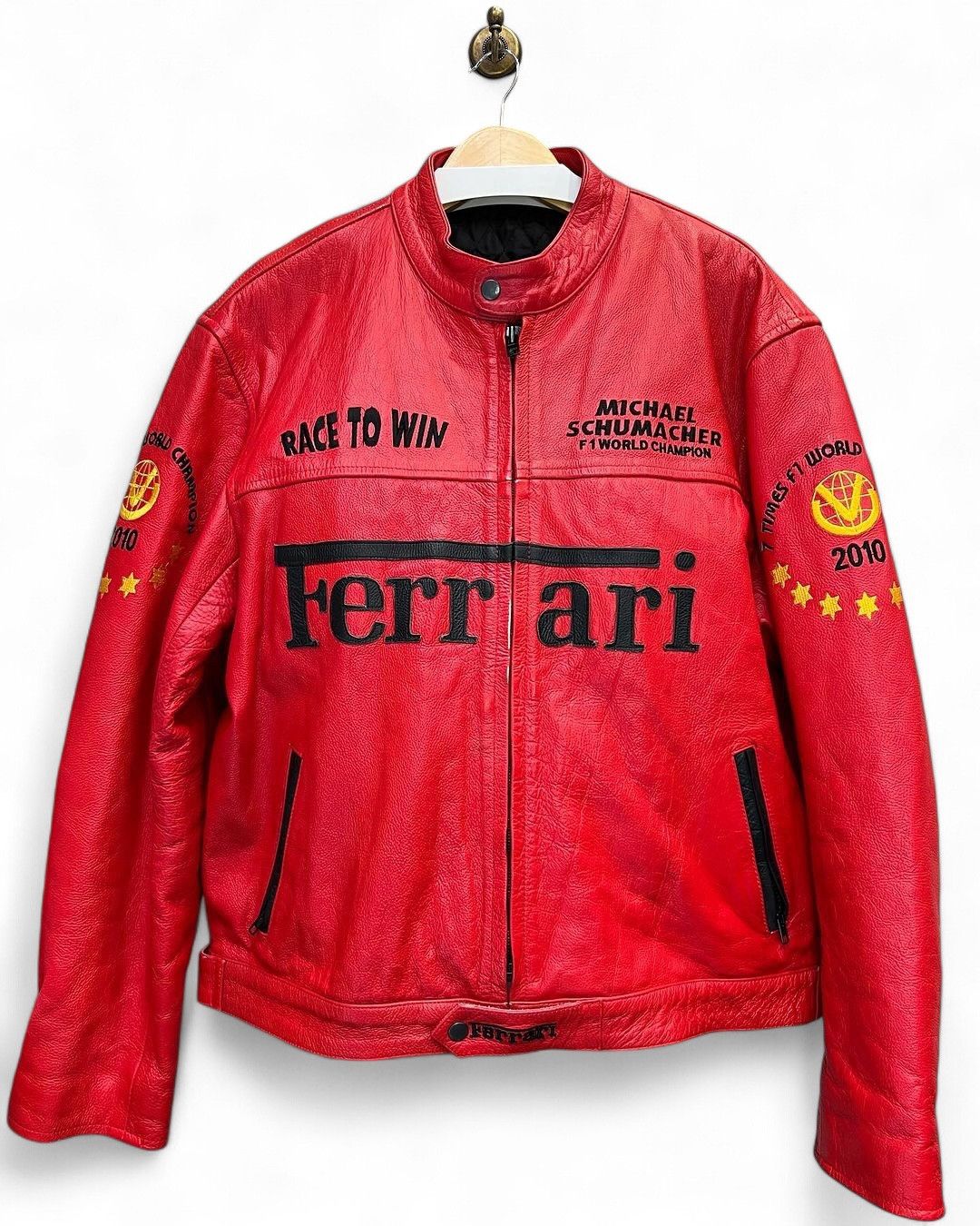 Leather Jacket × MOTO × Streetwear Ferrari Vintage Genuine Leather ...