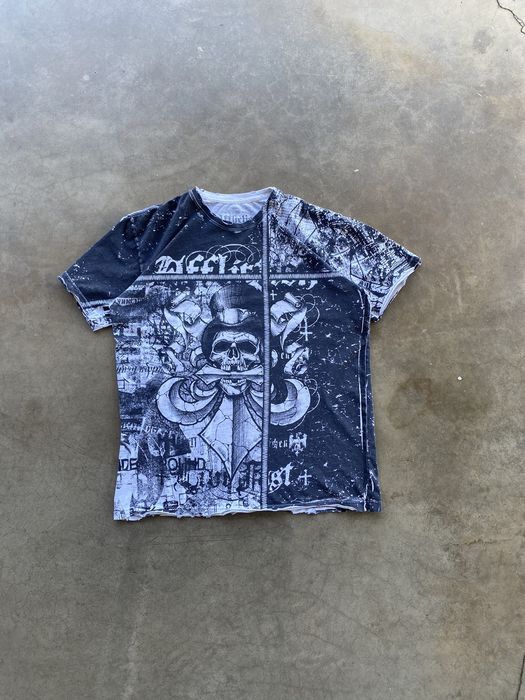 Affliction Y2K Affliction Live Fast Skulls Cross AOP Grunge T-shirt ...
