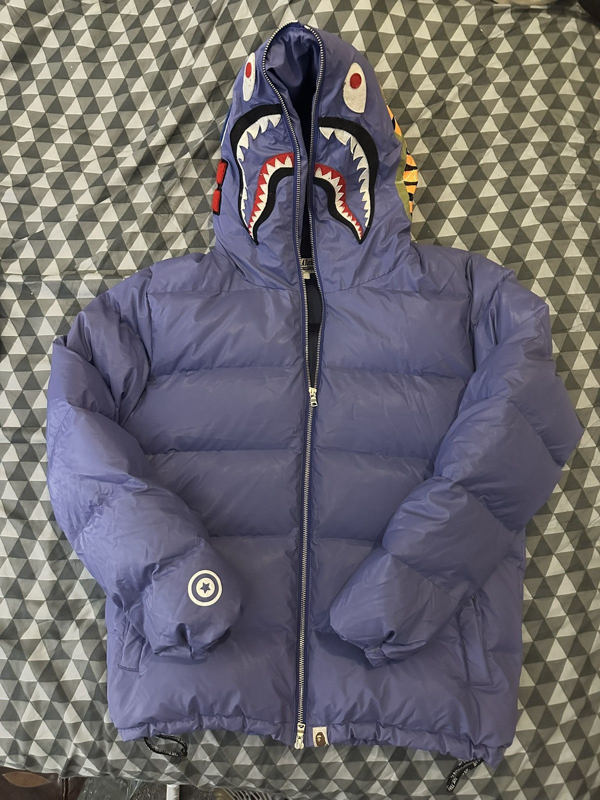 Bape Bape glossy shark down puffer jacket purple | Grailed