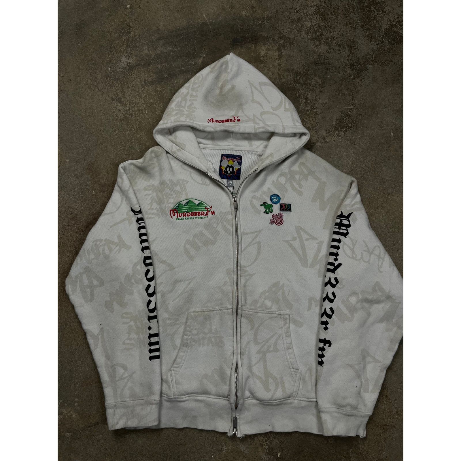murd333r.fm Murder.FM Zip Up White Medium Used | Grailed