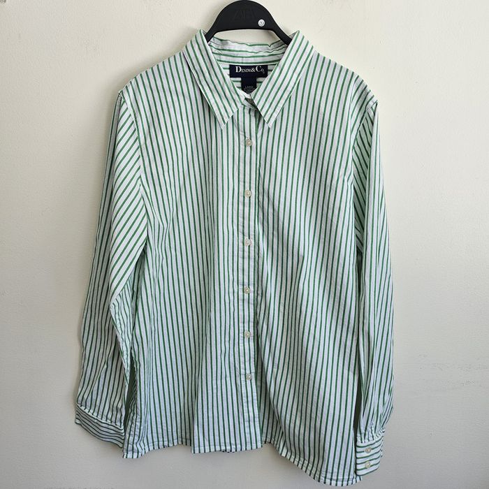 Vintage Vintage Denim & Co Women's Green Stripe Button Down Shirt | Grailed