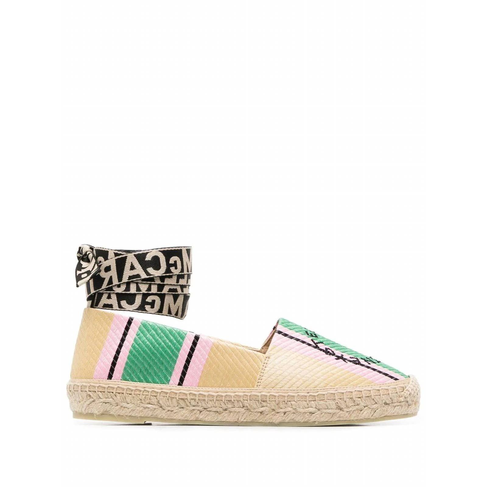 Stella McCartney Gaia Rafia Stripes Shoes In Green/black/pink/natural ...