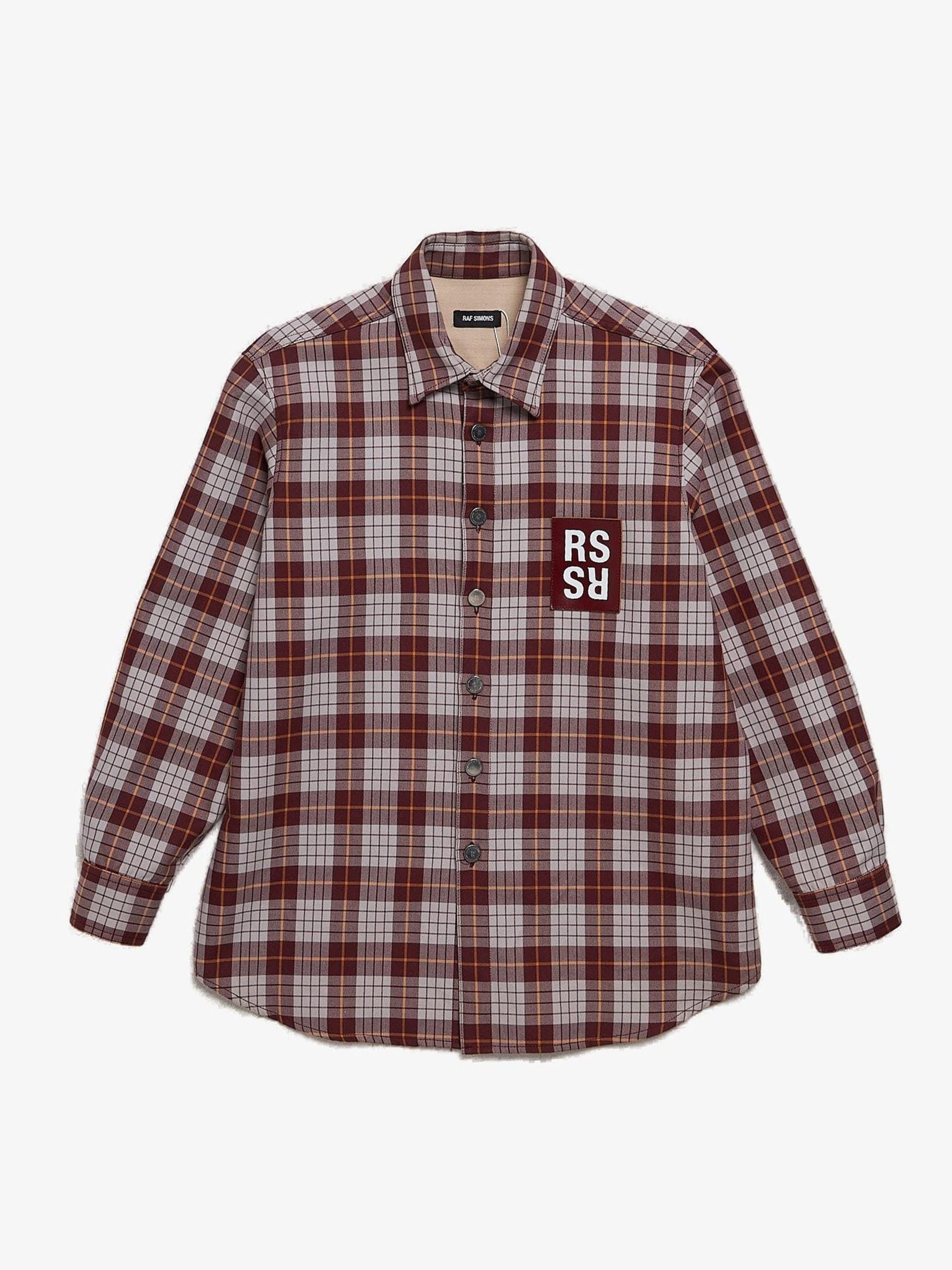 Raf Simons Red Logo Patched Checkered Heavy Cotton Overshirt | Grailed