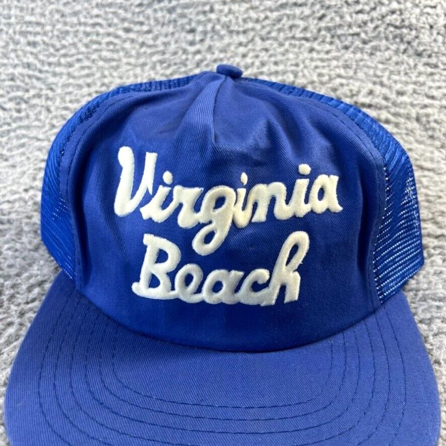 Vintage Vintage Virginia Beach Snapback Hat Blue White Spellout Mesh ...