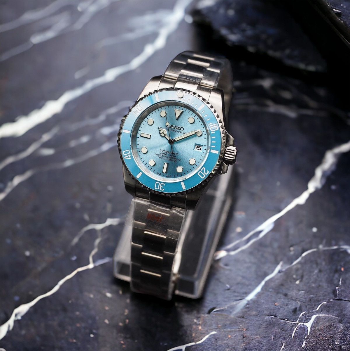 Custom × Seiko × Watch Seiko Mod Submariner Tiffany Blue Dive Watch ...