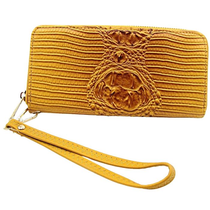 Vintage Womens Yellow Gold Croc Embossed Design Zip Around Wallet Wr ...