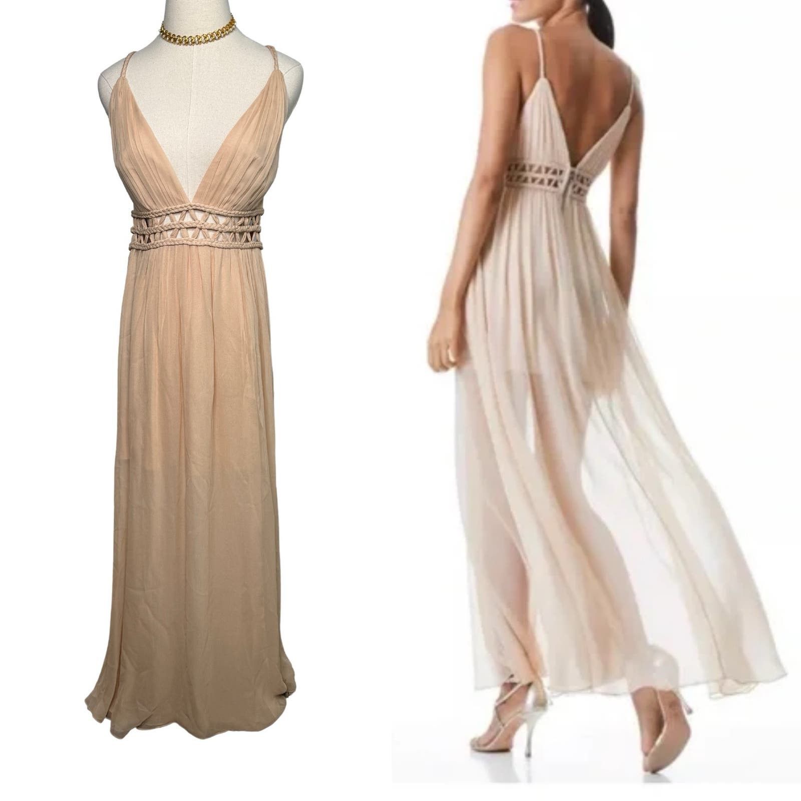 Alice + Olivia Alice and Olivia Rya Nude Silk Sheer Draped Maxi Dress ...