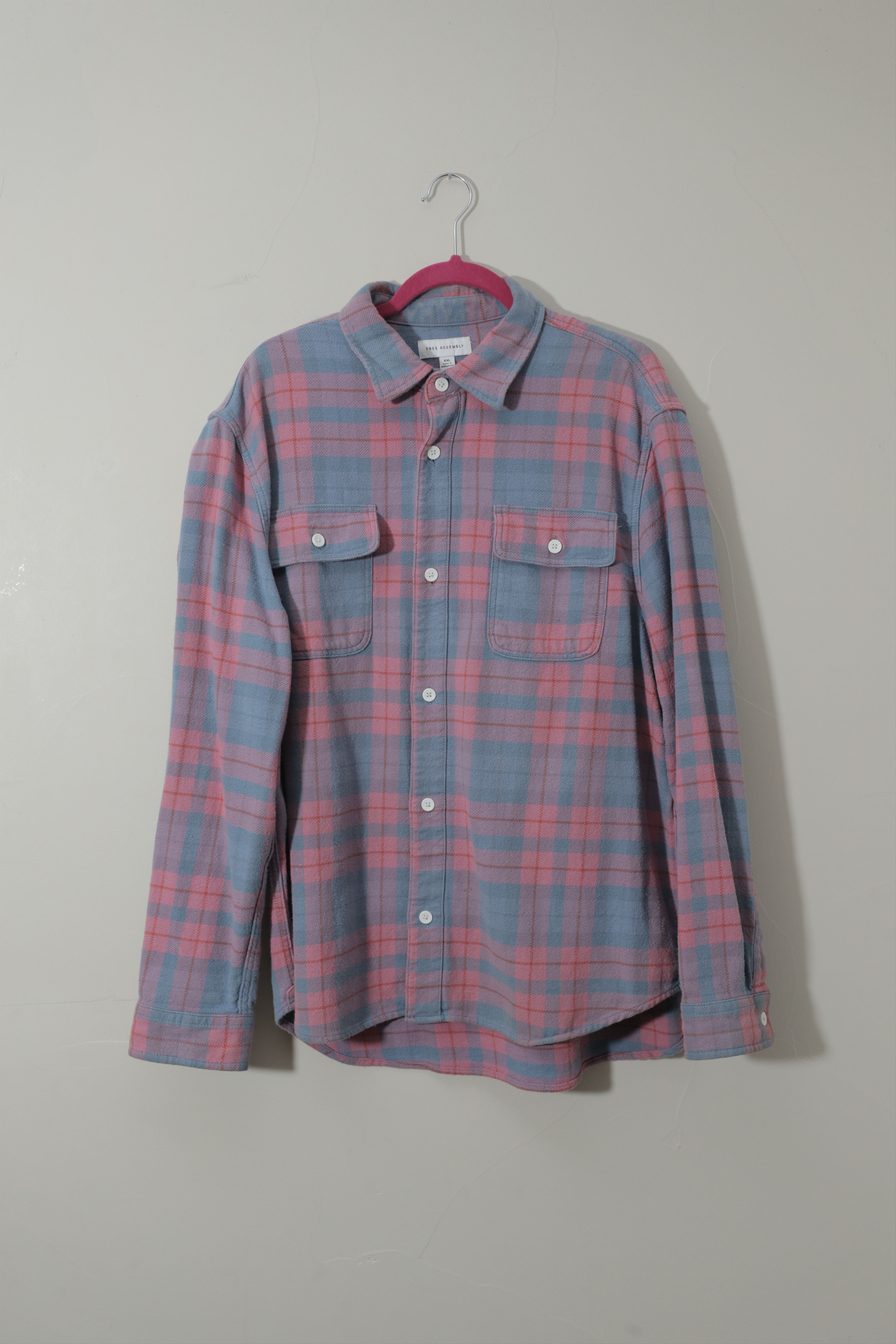 Vintage Free Assembly Pink and Blue Flannel (XXL) | Grailed