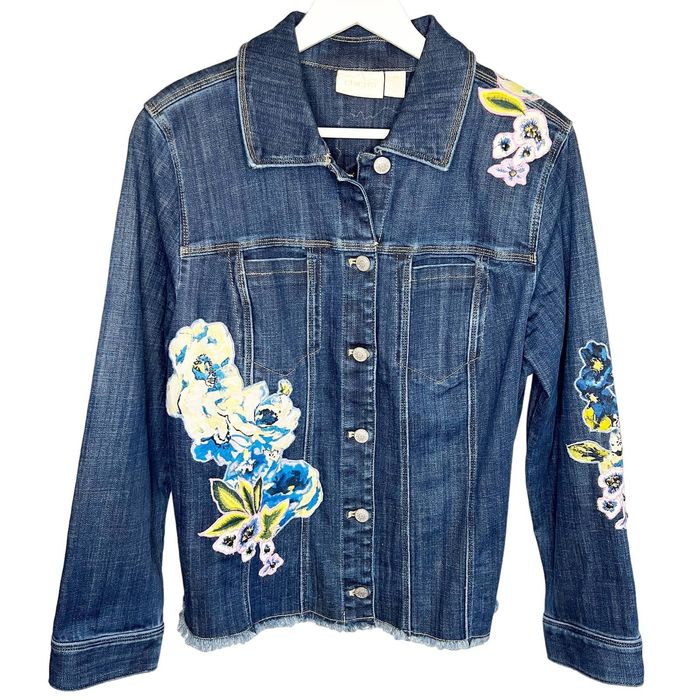 Chicos Chico's Womens Denim Jacket Floral Embellished Large | Grailed