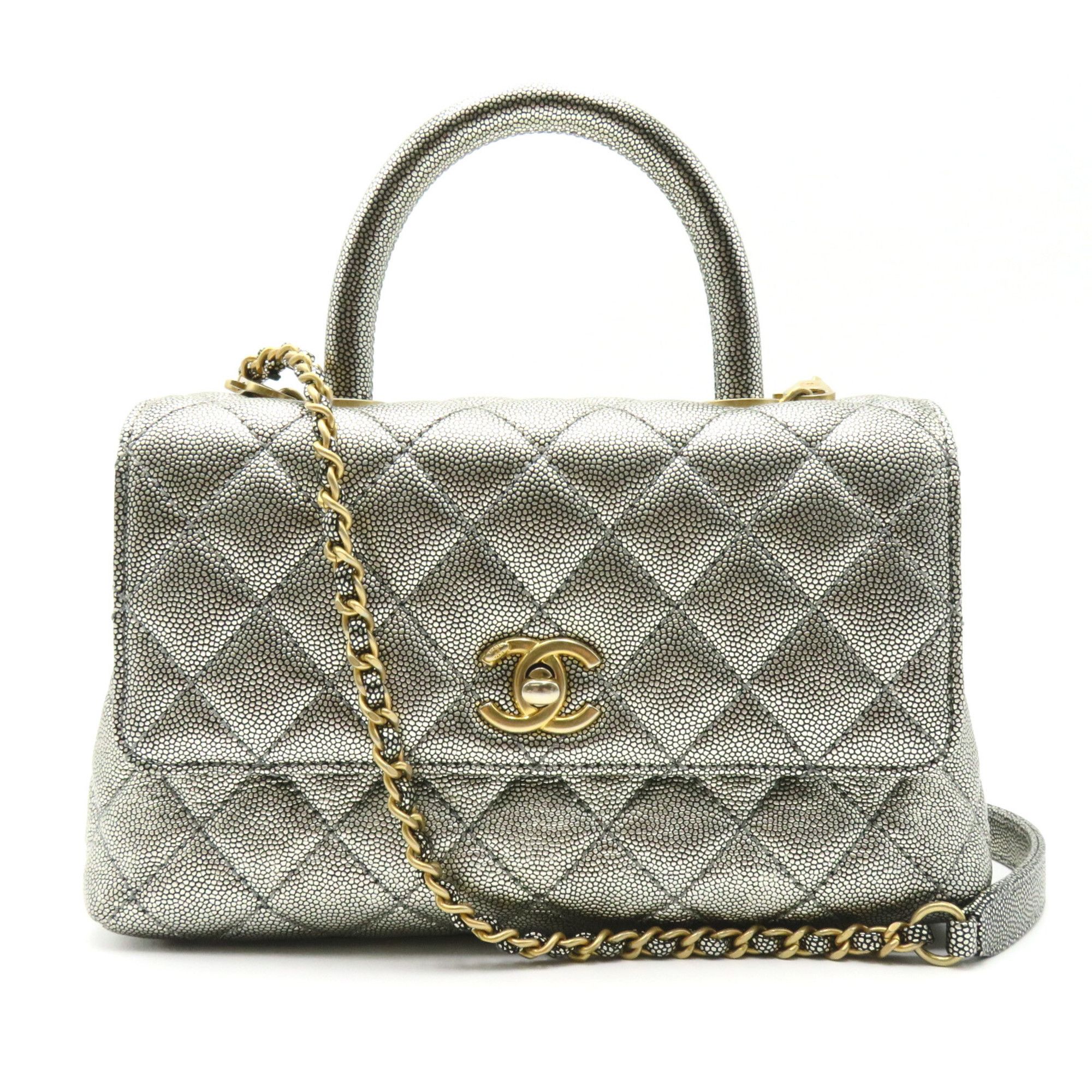 Chanel CHANEL Coco Handle Matelasse ChainShoulder Gray Metallic gray ...
