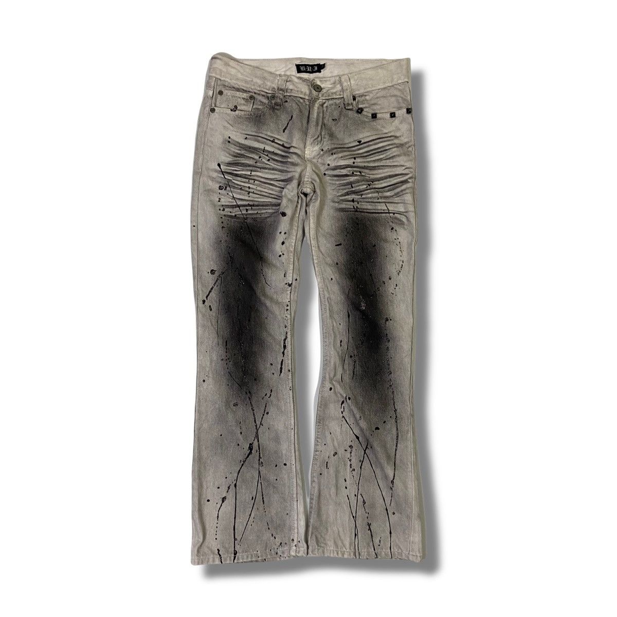 If Six Was Nine Paint Splatter Punk Rock Distressed Skull Flare Denim ...