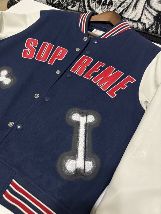 Supreme Supreme Bone Varsity Jacket Navy CHITO | Grailed