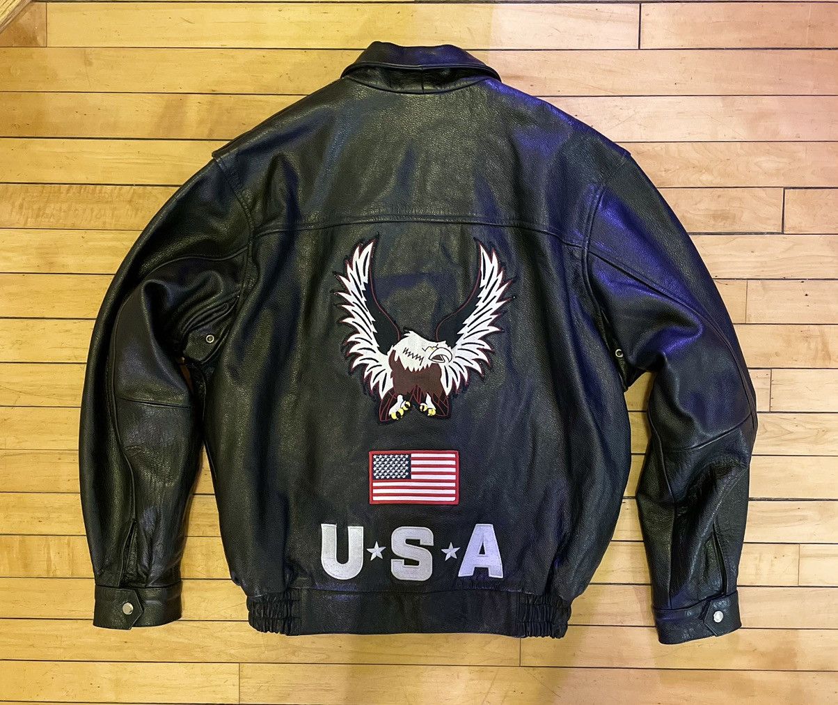 Vintage Vintage Y2K Interstate USA Leather Bomber Jacket W/ Eagle L ...