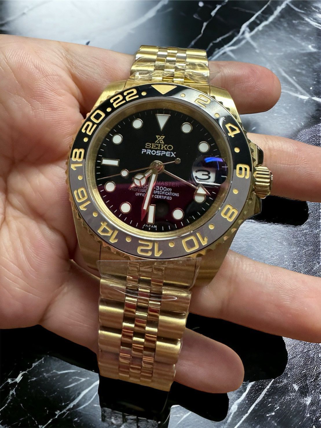 Japanese Brand × Seiko × Watch Seiko Mod Prospex GMT-Master Black Gold ...