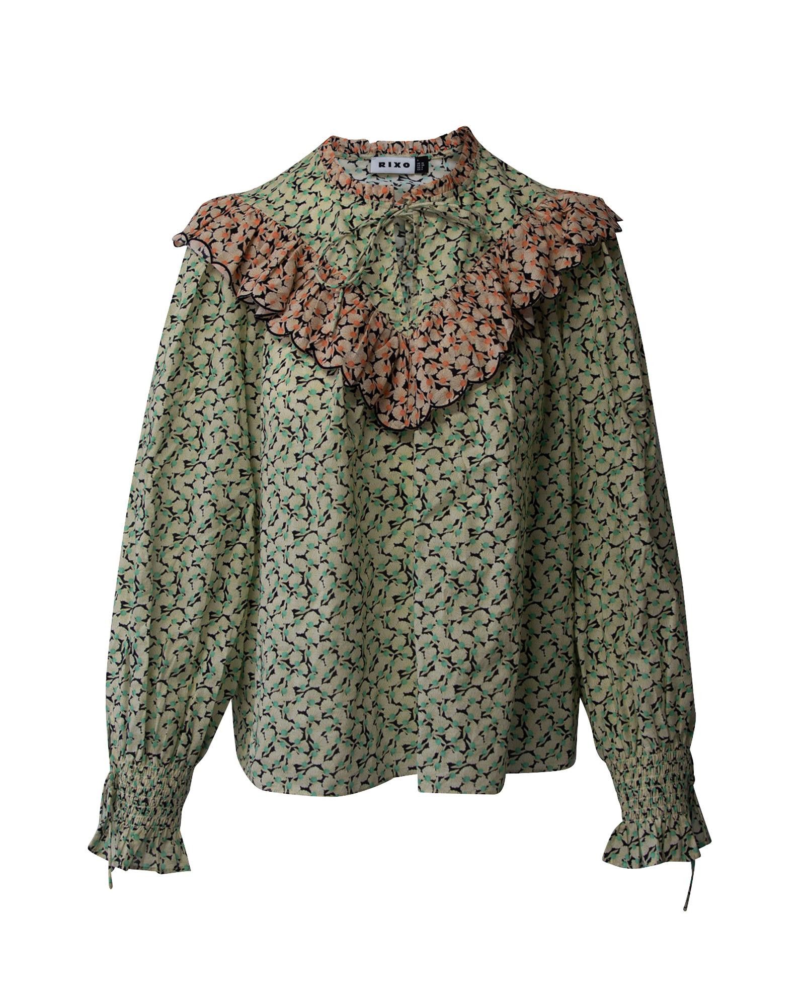 Rixo Floral Print Cotton Ruffled Blouse with Seashell Design | Grailed