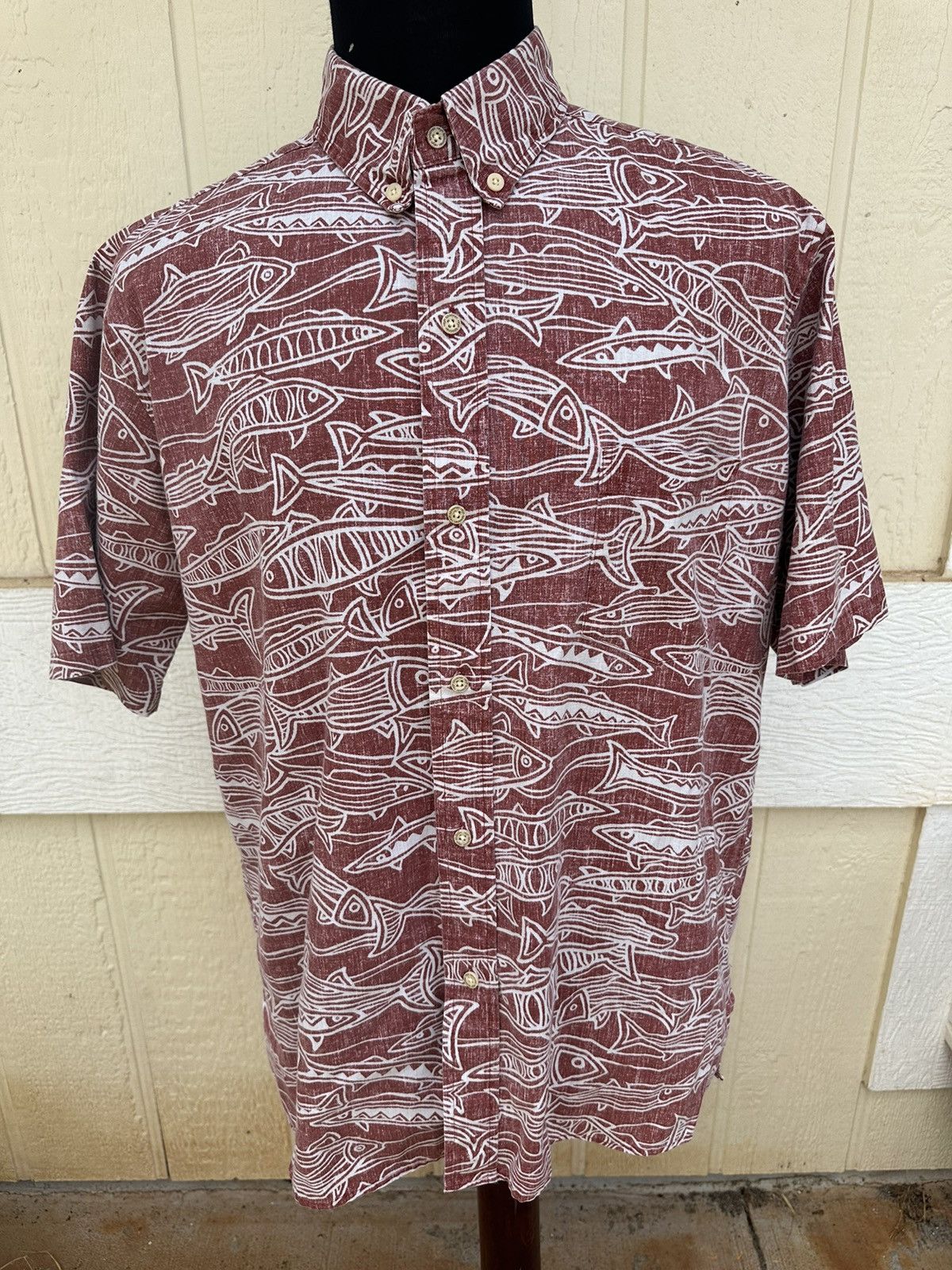 Reyn Spooner Reyn Spooner Hawaiian Fishes Red Full Button Men's Large ...