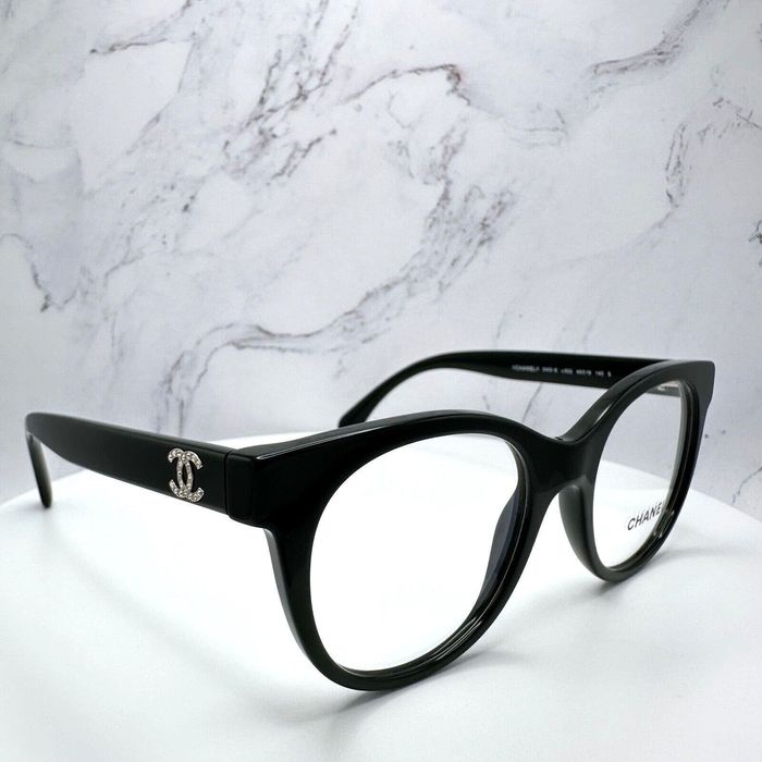 Chanel Chanel Glasses Frames Black Acetate Gold Metal Crystal CC | Grailed