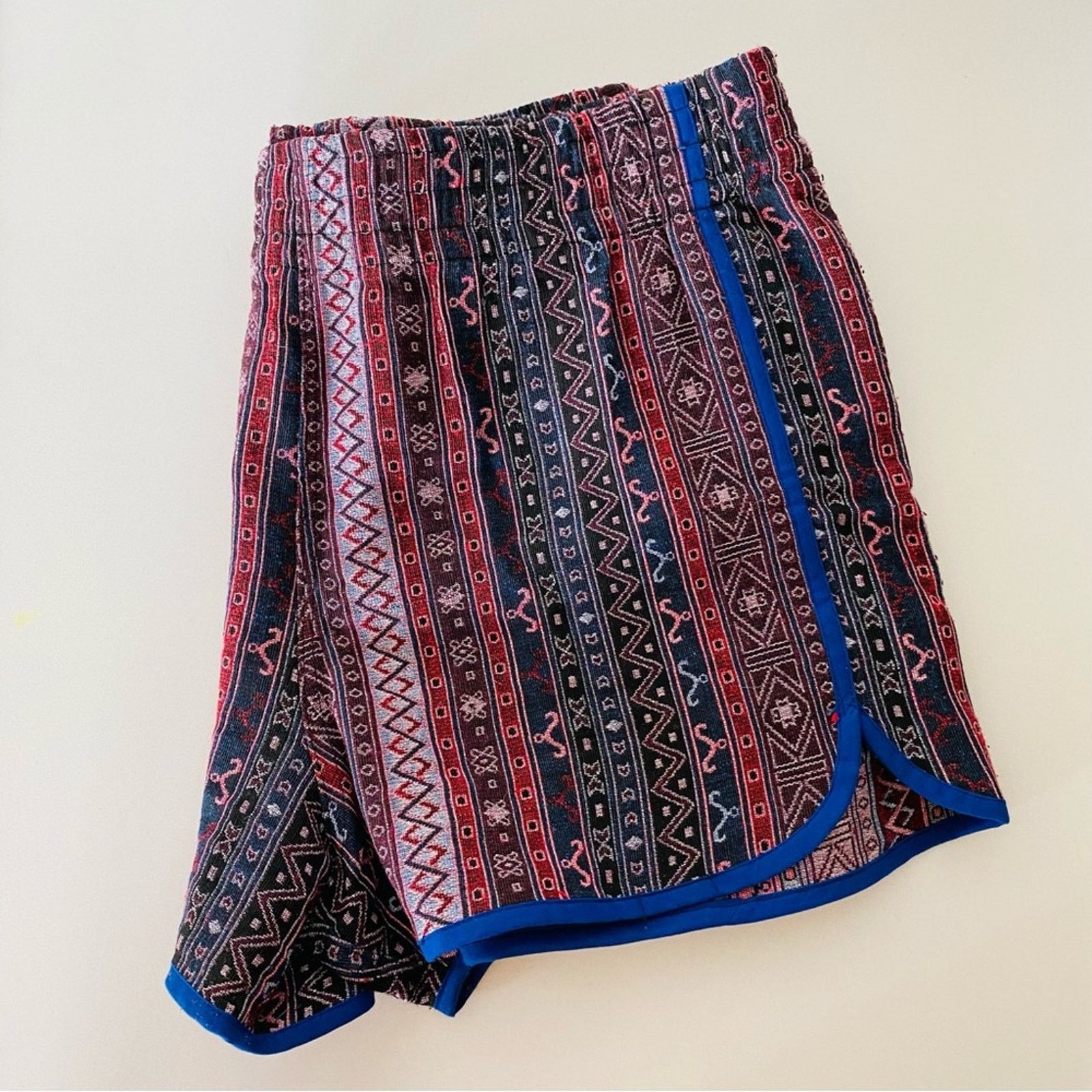 Vintage VINTAGE WAI Blue Red Black Print Unisex Handmade Mini Shorts ...
